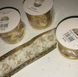 Michaels | Holiday | 25 Gold Metallic Shear Wire Rimmed Ribbon 3 Rolls ...